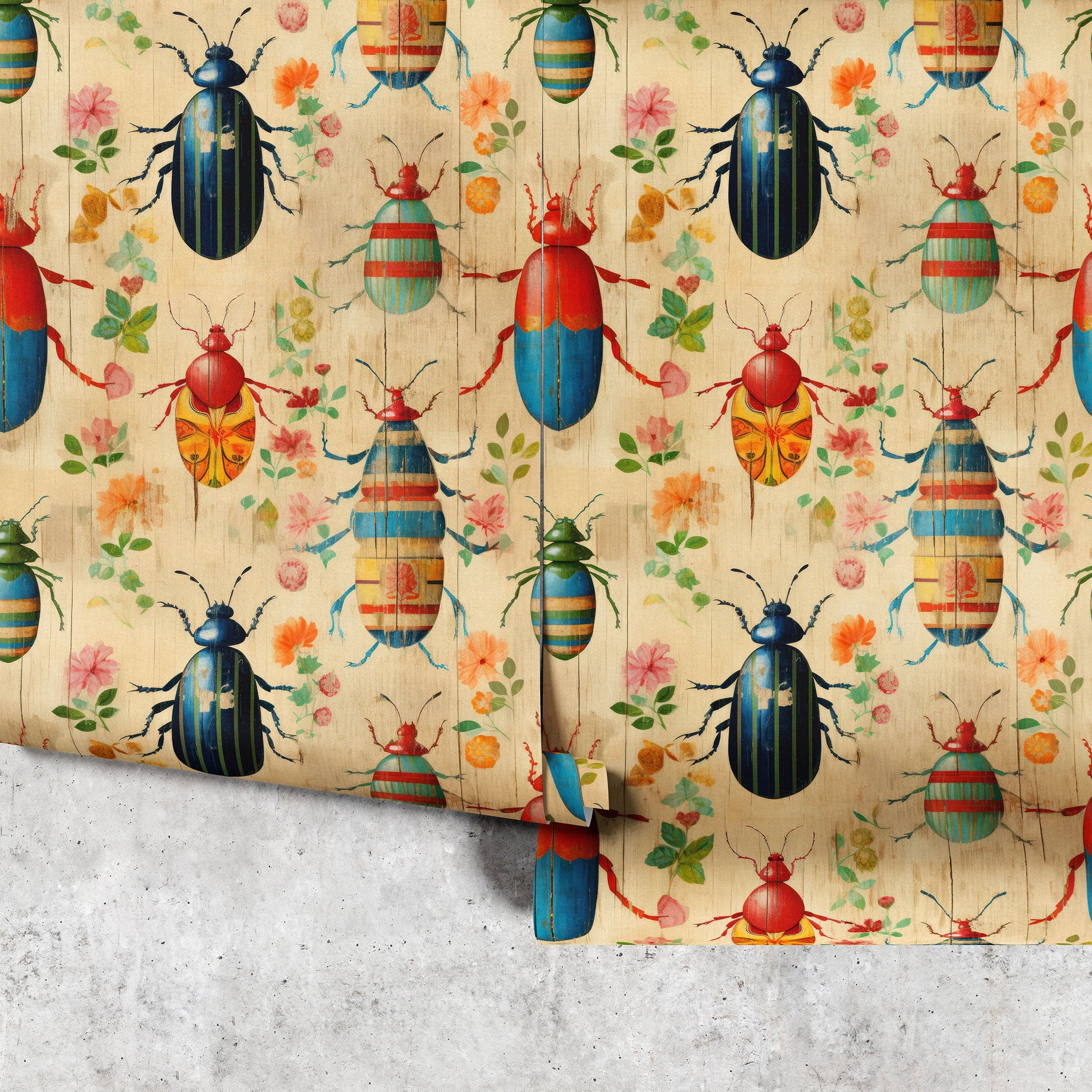 Colorful Beetles Peel-and-Stick Wallpaper | Huggleberry Hill
