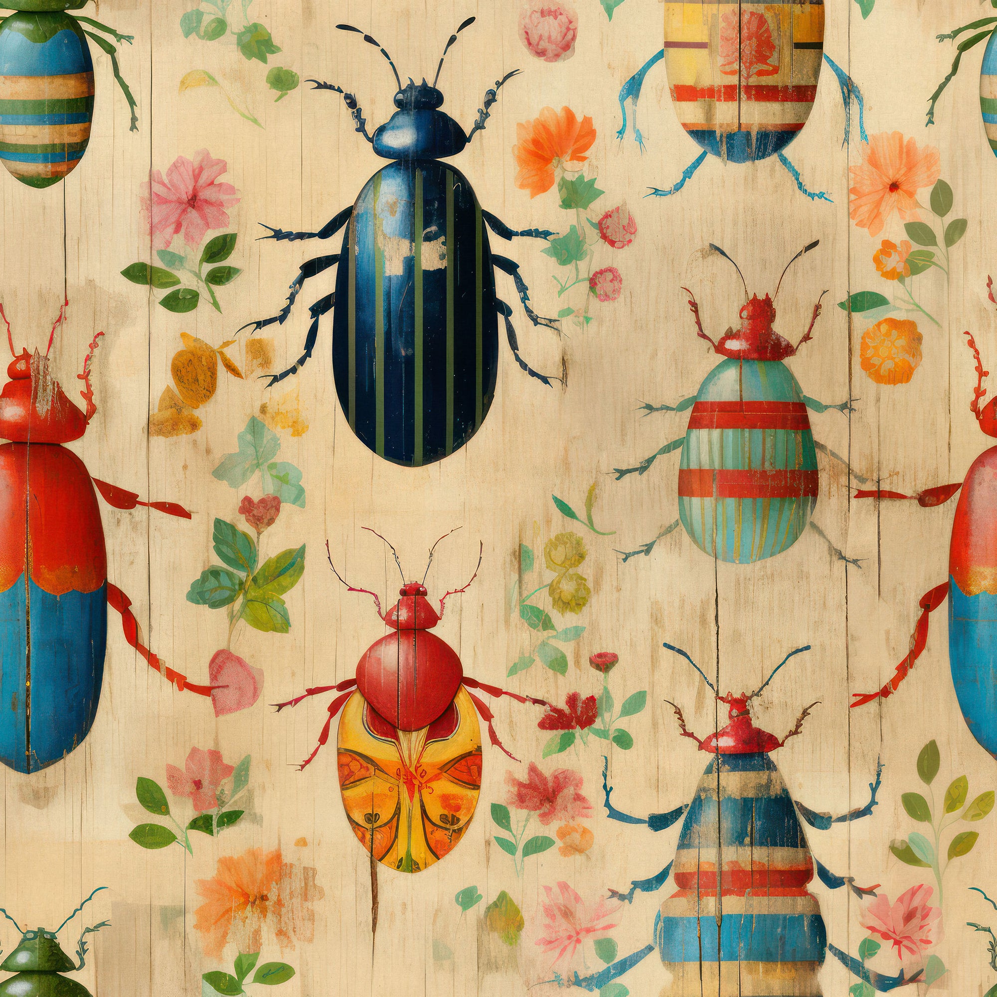 Colorful Beetles Peel-and-Stick Wallpaper | Huggleberry Hill