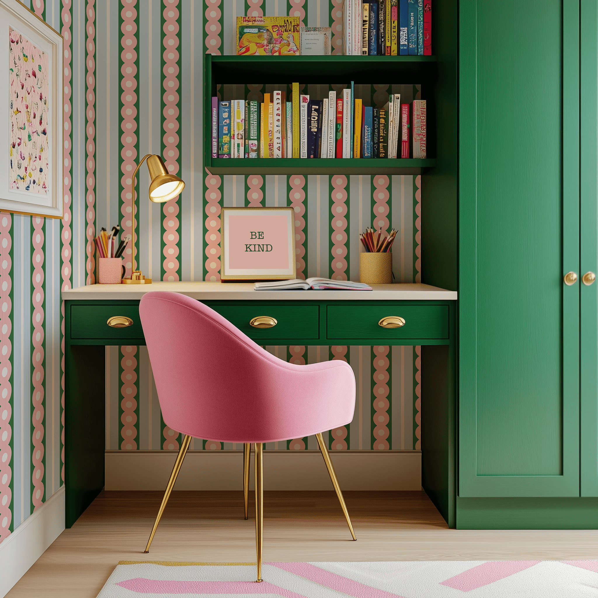 Pink, Green & Blue Stripe Wallpaper | Midcentury Wide Striped Wallpaper ...